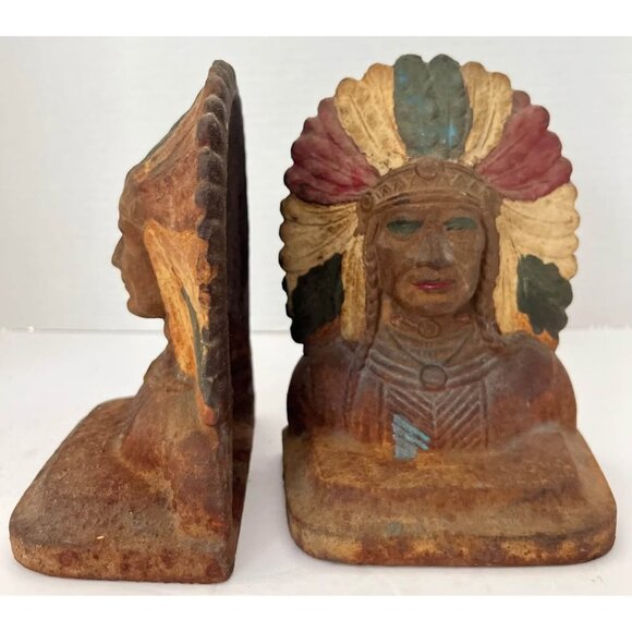 Accents | Vintageantique Indian Chief Cast Iron Bookends192s Jennings ...